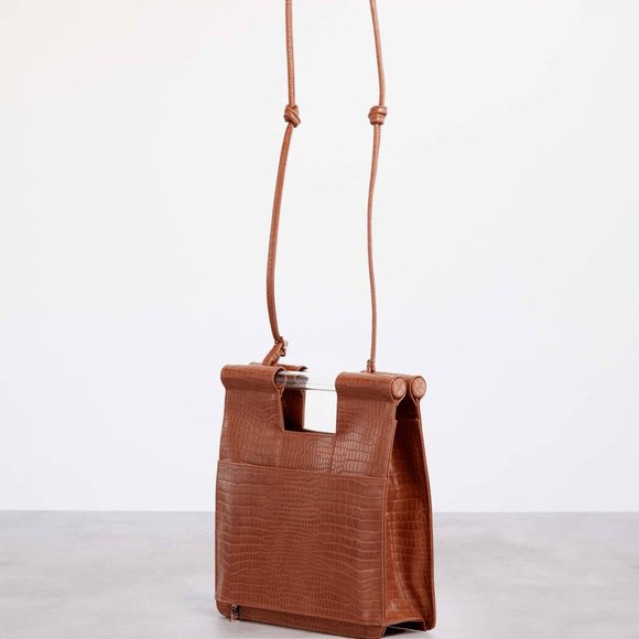 BEIS | Bags | Beis Cognac Crossbody Vegan Croc Leather | Poshmark